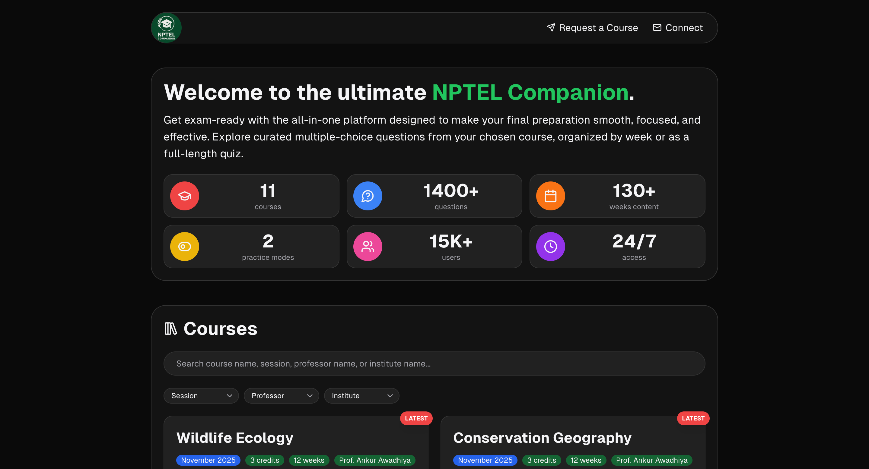 NPTEL Companion | Free, exam-ready NPTEL practice | Arsh Saxena